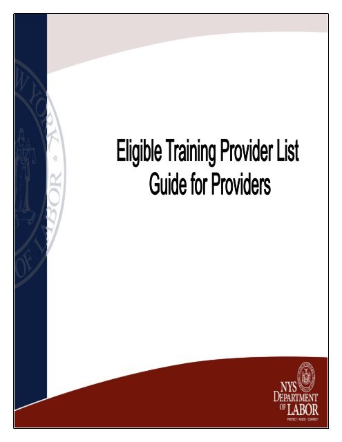 ETPL Guide for Providers - New York State Department of Labor