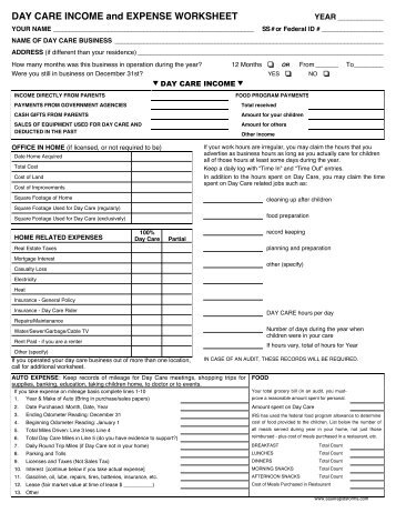 DAY CARE INCOME and EXPENSE WORKSHEET - MER Tax