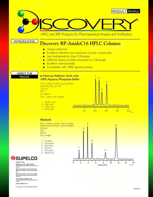 Discovery RP-AmideC16 HPLC Columns