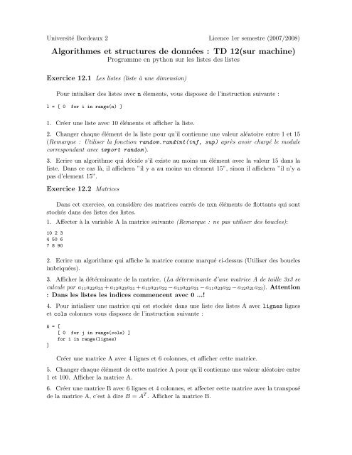 Algorithmes et structures de données : TD 4 Corrigé - LaBRI