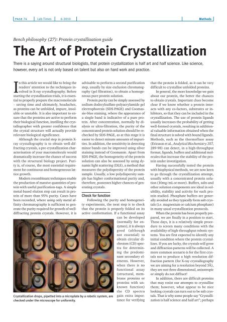The Art of Protein Crystallization - Labtimes online
