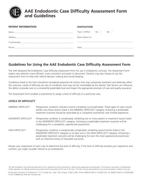 AAE Endodontic Case Difficulty Assessment Form - Lacewood ...