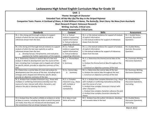 Lackawanna High School English Curriculum Map For Grade 10 Lackawanna High School English Curriculum Map For Grade 10