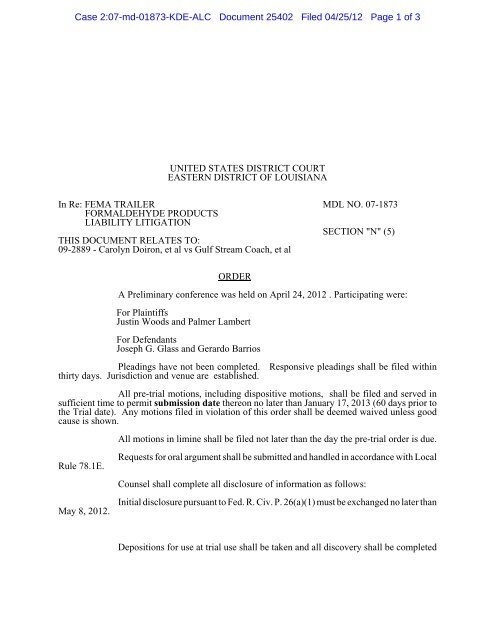 Trial Scheduling Order - US District Court - Eastern District of ...