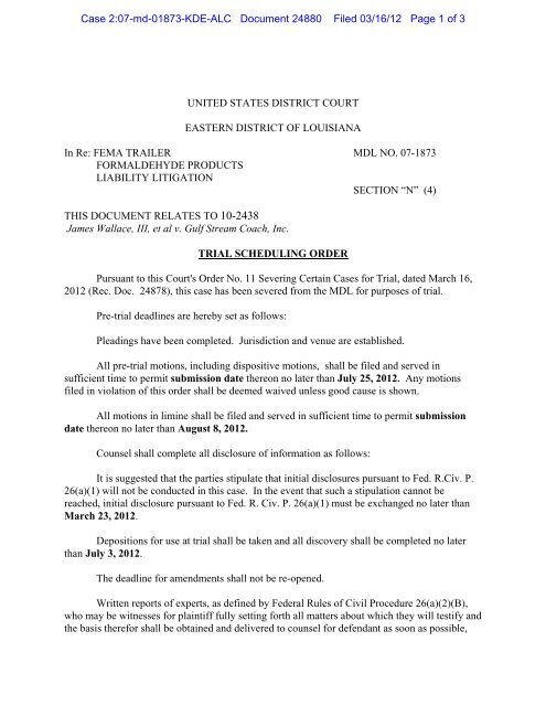 Trial Scheduling Order - US District Court - Eastern District of ...