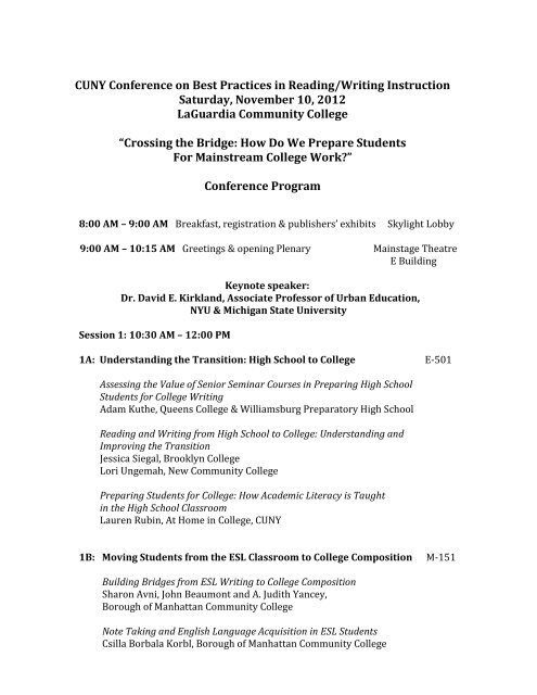 CUNY Conference on Best Practices in Reading/Writing Instruction ...