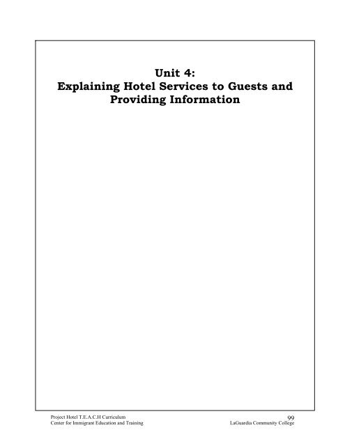 Unit 4: Explaining Hotel Services to Guests and Providing Information