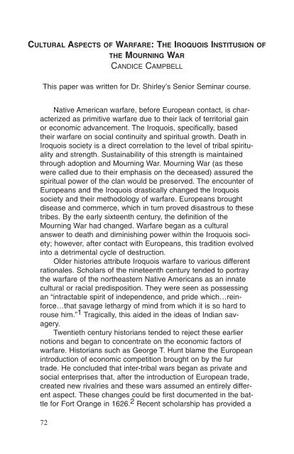 cultural aspects of warfare: the iroquois institution of the mourning war