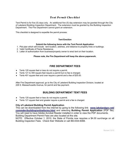 Print - Tent Permit Application and Checklist - City of Lakeland