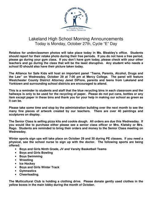 Announcement Examples For Schools