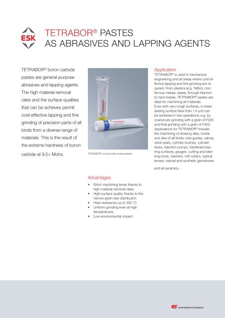 TETRABOR® PASTES AS ABRASIVES AND LAPPING AGENTS