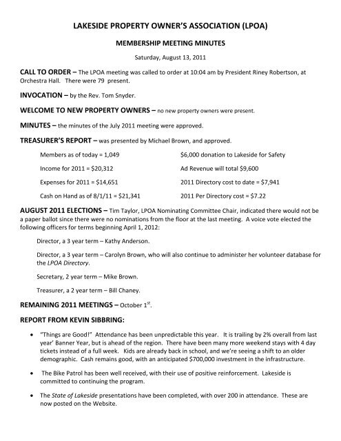 LAKESIDE PROPERTY OWNER'S ASSOCIATION (LPOA)