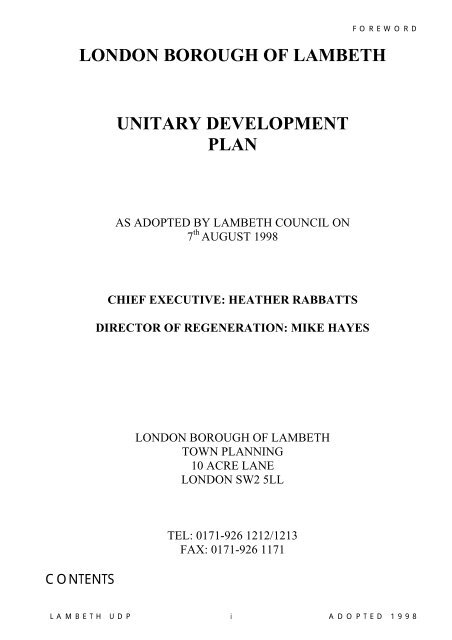 Open the Adopted Unitary Development Plan 1998 - Lambeth Council