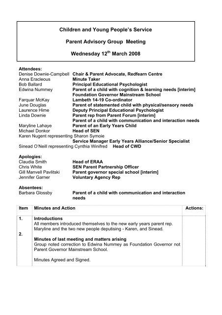 Parent Advisory Group Meeting minutes 12/03/2008