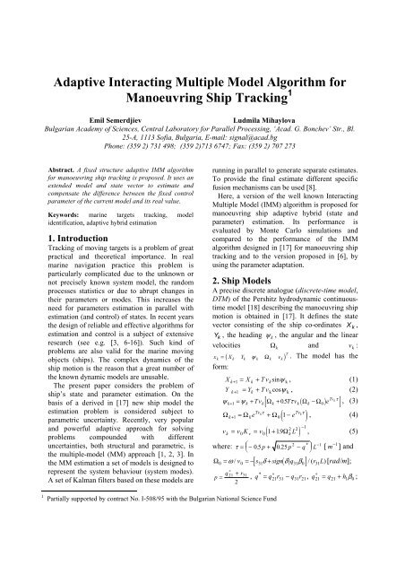 Adaptive Interacting Multiple Model Algorithm For Manoeuvring Ship