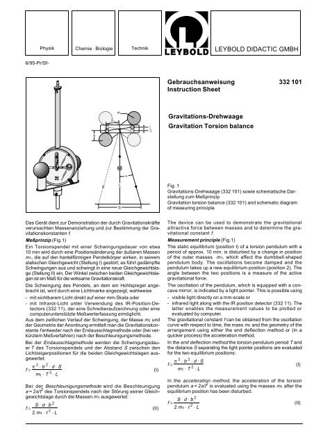 LEYBOLD DIDACTIC GMBH Gebrauchsanweisung 332 101 ...