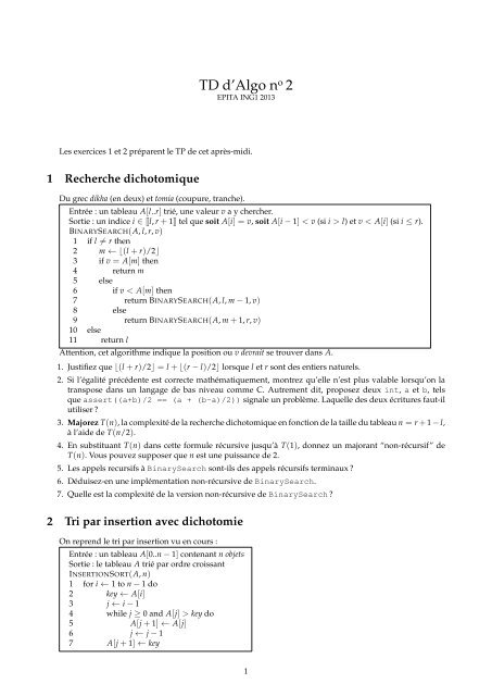 algorithme de tri par insertion dichotomique