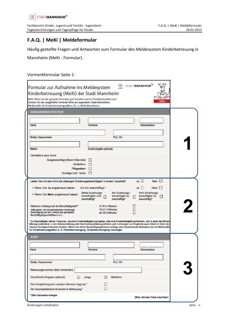 F.A.Q. | MeKi | Meldeformular - Stadt Mannheim