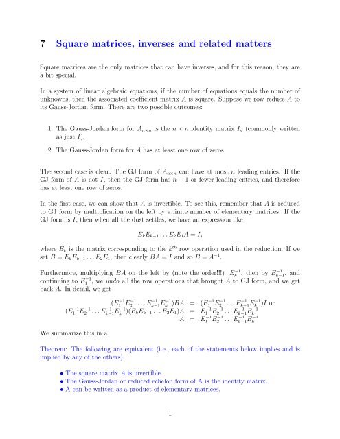 Square matrices, inverses, etc.