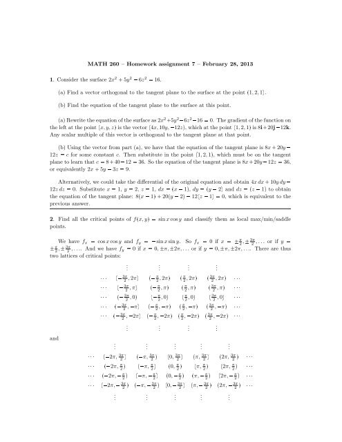 Homework 7 solutions - Penn Math
