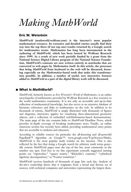 Making MathWorld - The Mathematica Journal