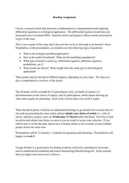 Reading Assignment Handout