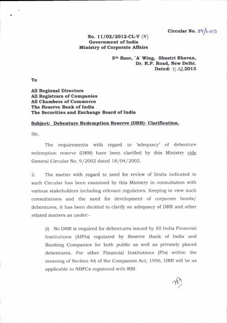 General Circular No. 04/2013 - Ministry of Corporate Affairs