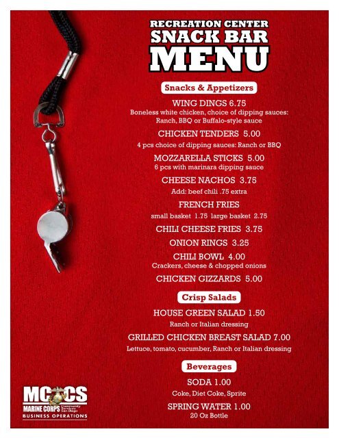 RECREATION CENTER SNACk BAR MENU Snacks & Appetizers