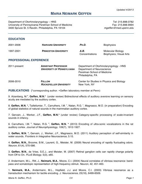 Curriculum Vitae - University of Pennsylvania School of Medicine
