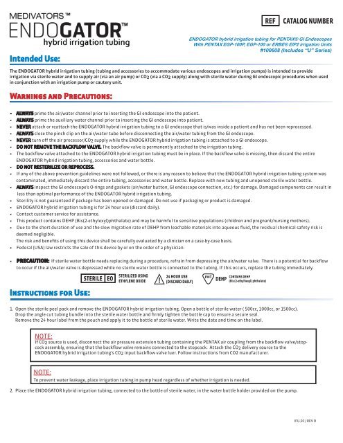 Intended Use: Warnings and Precautions: Instructions ... - Medivators