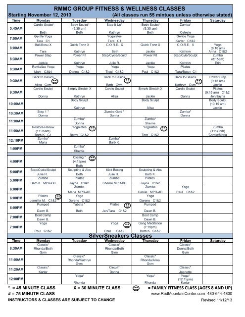 Fitness Class Schedule/Descriptions