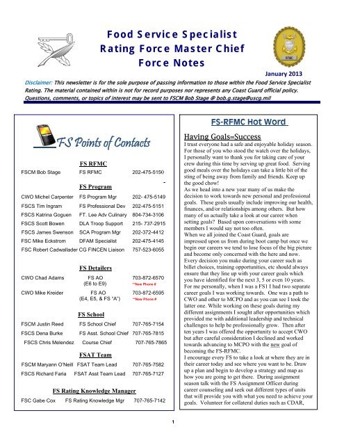 January 2013 FS Force Notes - MilitaryChefs.com