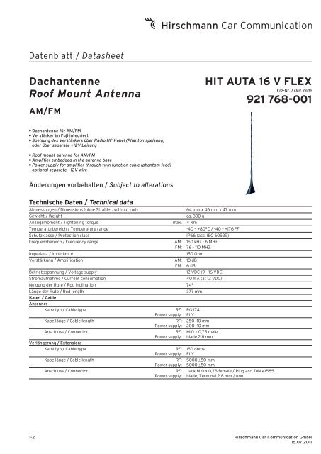 HIT AUTA 16 V FLEX - Hirschmann Car Communication