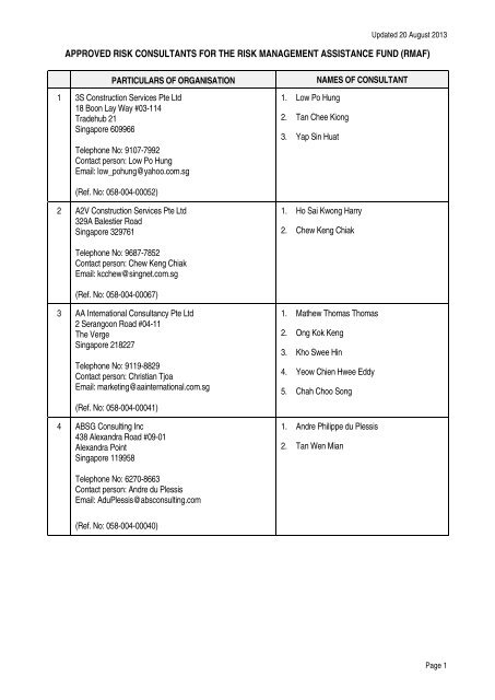 Approved Risk Consultants For The Risk Management Assistance