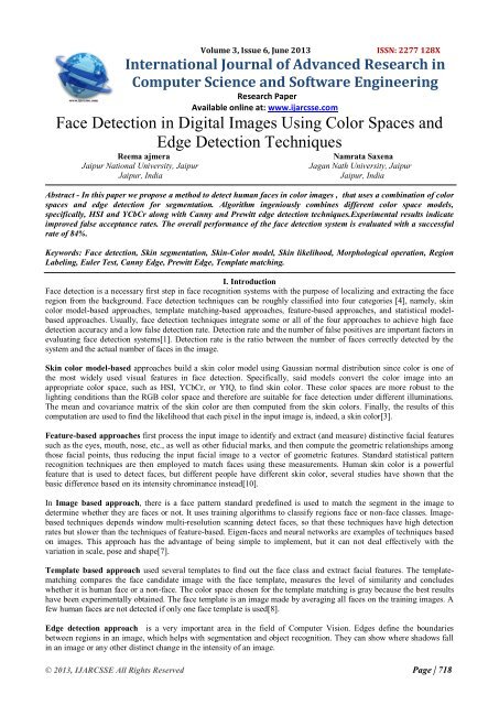Face Detection in Digital Images Using Color Spaces ... - IJARCSSE