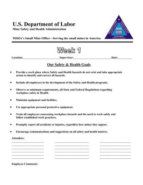 Mine Safety and Health Administration (MSHA) - Small Mine Office ...