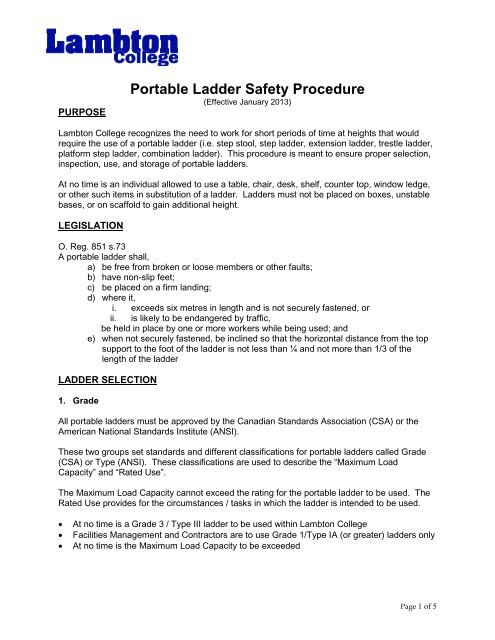 Portable Ladder Safety Procedure - myLambton