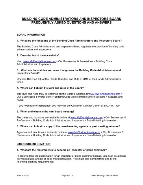 building code administrators and inspectors board - Department of ...