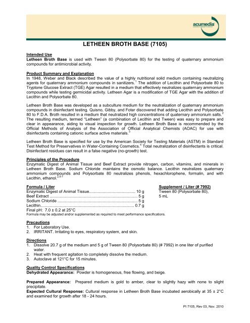 Letheen Broth Base Product Information Page