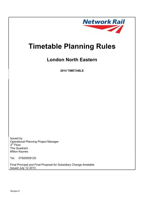 London North Eastern Region Rules Of The Plan 04 - Network Rail