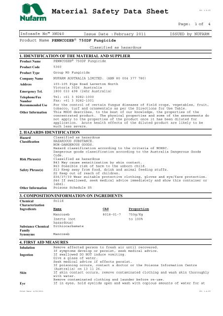 Penncozeb 750DF MSDS - Nufarm