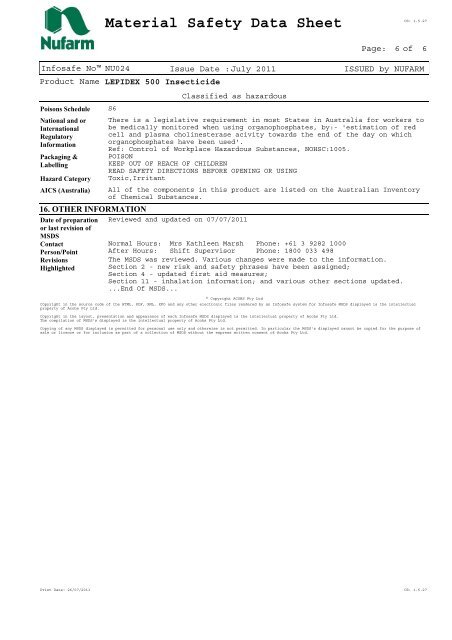 Material Safety Data Shee