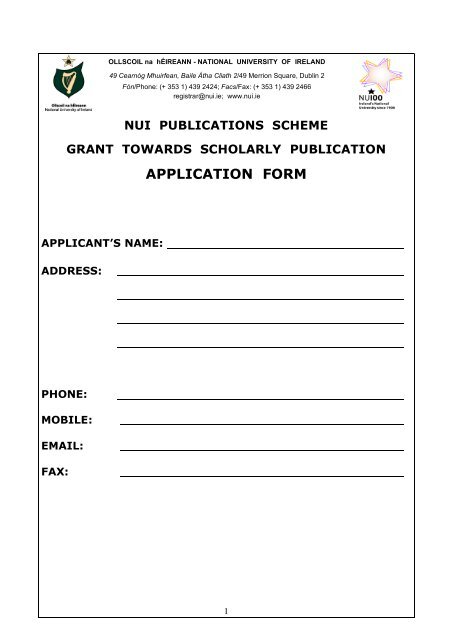 APPLICATION FORM - National University of Ireland