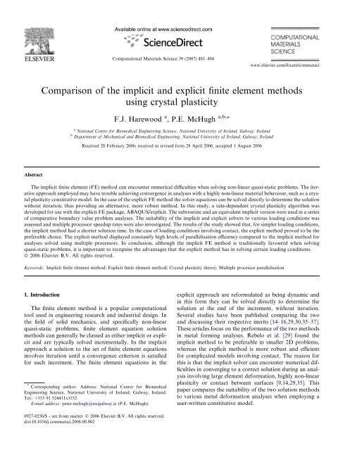 Comparison Of The Implicit And Explicit Finite Element Methods Using 2368
