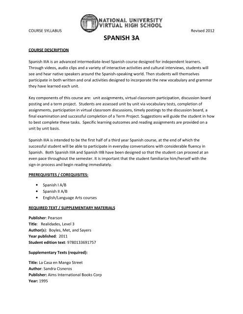 Spanish IIIA Syllabus - National University Virtual High School