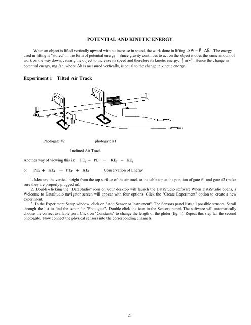 POTENTIAL AND KINETIC ENERGY Experiment 1 Tilted Air Track