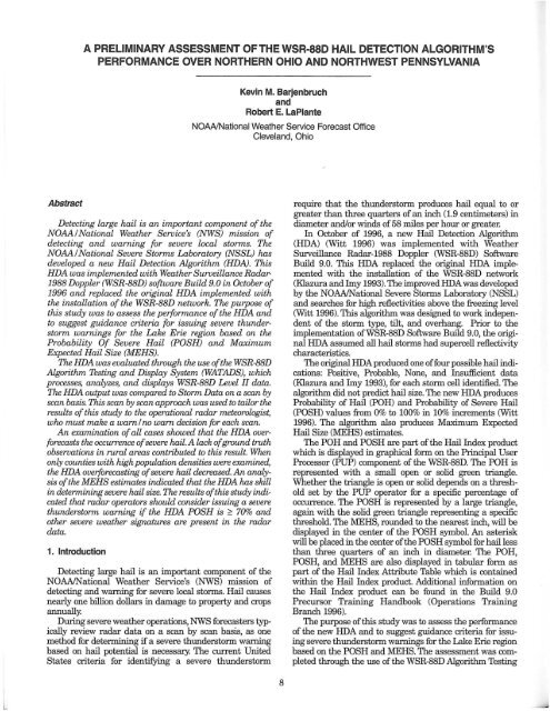 A Preliminary Assessment Of The Wsr 88d Hail Detection Algorithms