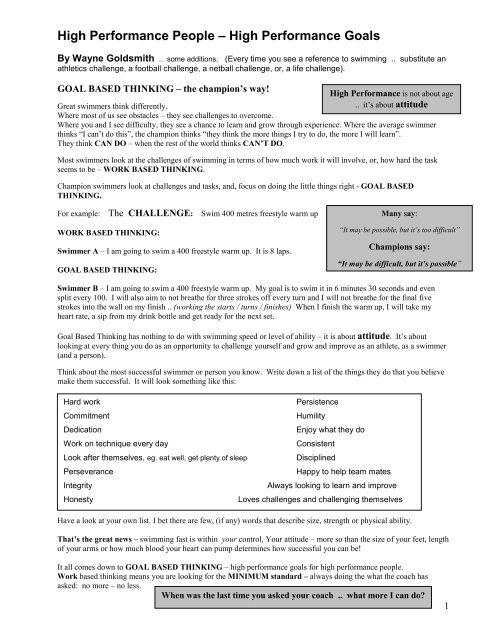 High Performance People â High Performance Goals