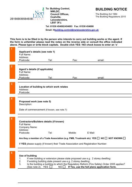 Building Notice Application Form - North West Leicestershire District ...