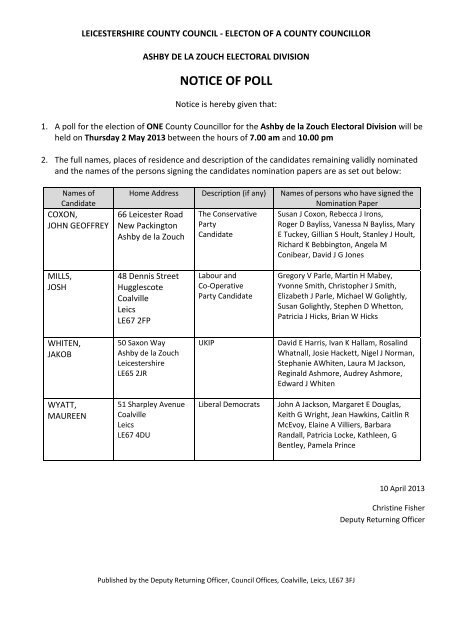 NOTICE OF POLL - North West Leicestershire District Council